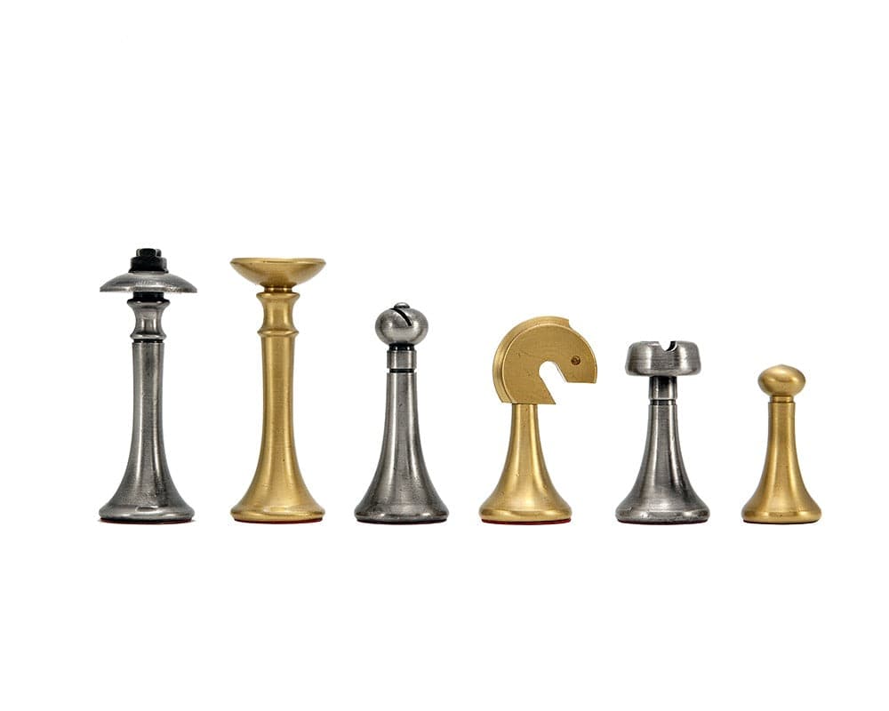 Metropolis Series Brass & Nickel Chess Pieces